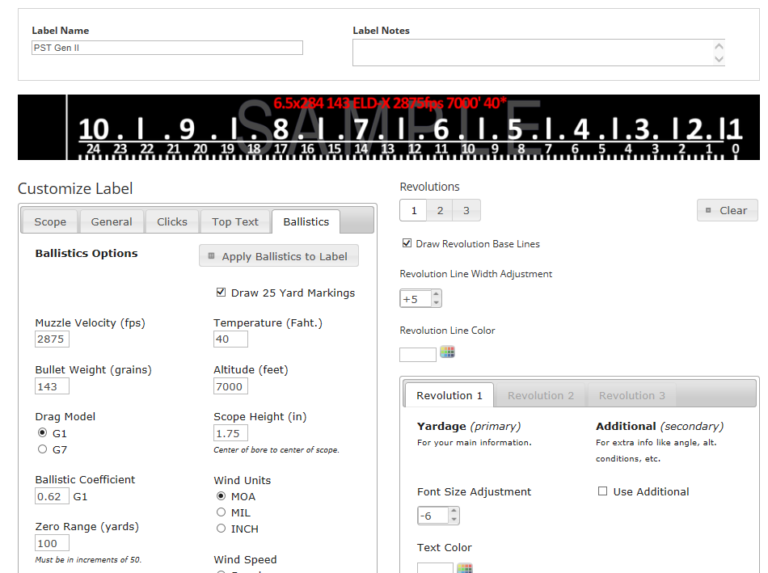 Custom Ballistics Turret Labels | Custom Turret Systems